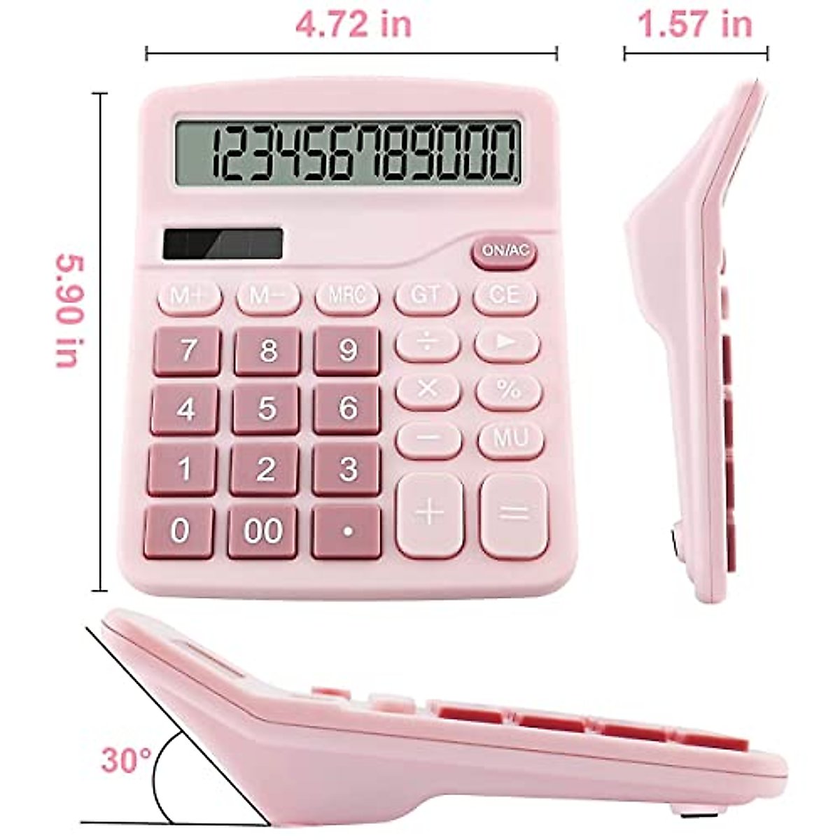 Podokas Office Calculators Desktop, 12-Digit Battery Dual Power Cute Calculator with Large LCD Display Big Button for Office Home and School (Pink)