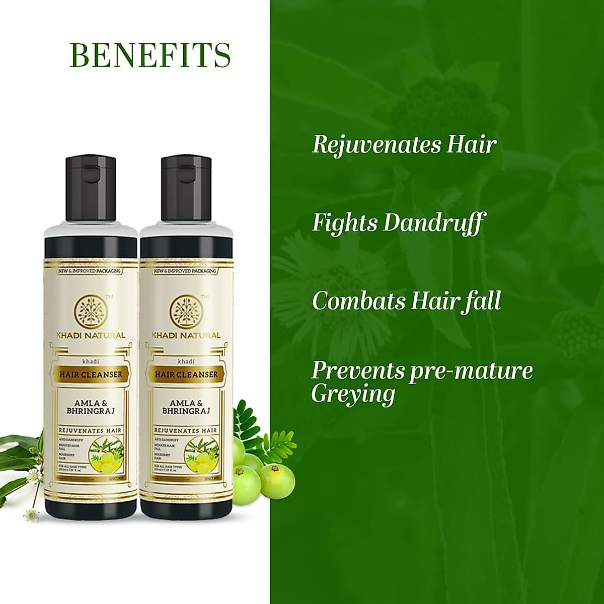 Khadi Natural Herbal Amla Bhringraj Shampoo, 210ml (Pack Of 2)