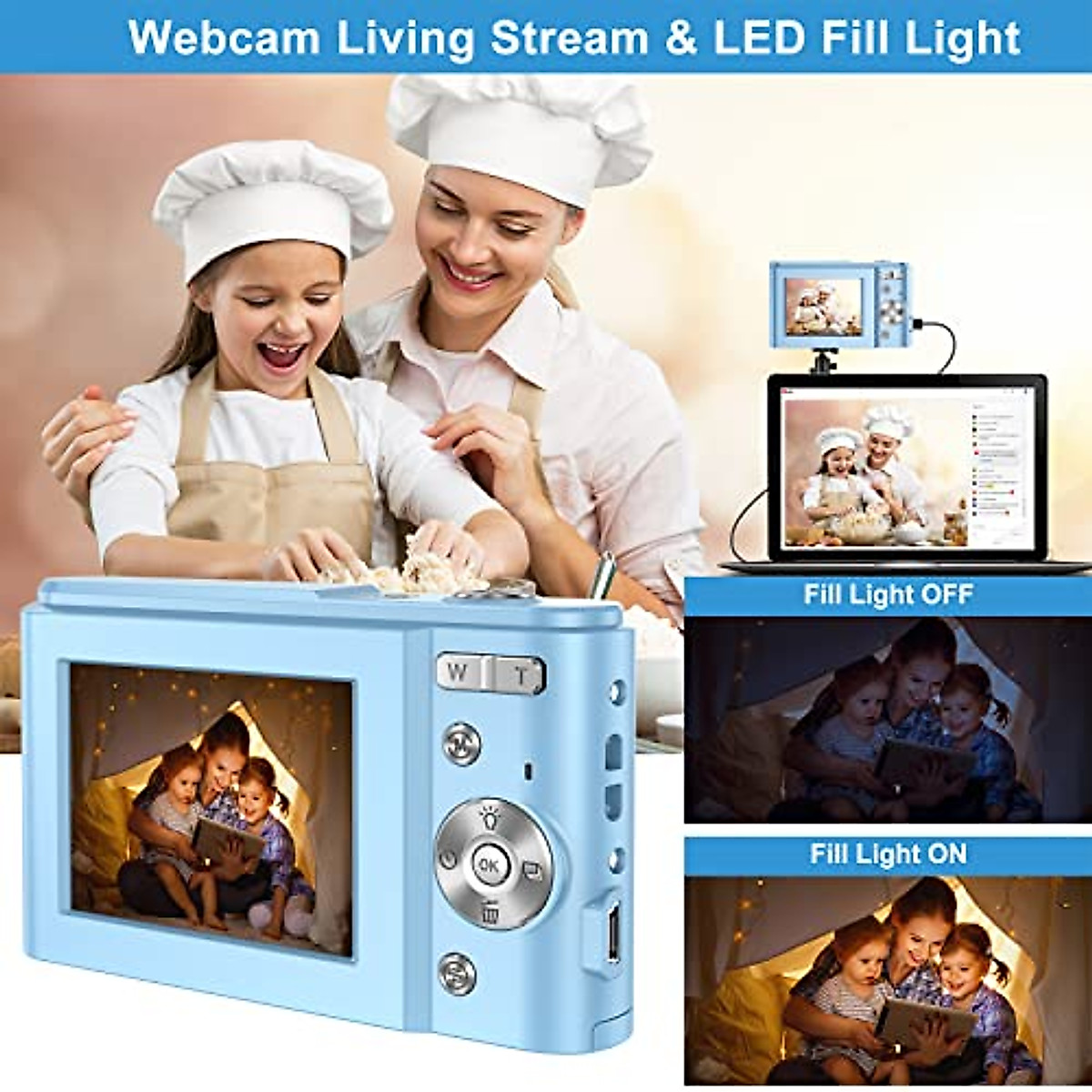 Digital Baby Camera for Kids Boys Girls Adults,1080P 48MP Kids Camera with 32GB SD Card,2.4 Inch Kids Digital Camera with 16X Digital Zoom, Compact Mini Camera Kid Camera for Kids/Teens（Light Blue）