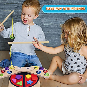 Uncle Nick Magnetic Fishing Game for Toddlers Wooden Shape Sorter Toys Montessori Toys for 3 Year Old Girls and Boy Birthday Gift, Fine Motor Skill Developmental Toy for Preschool Toddlers