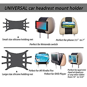 HTLAKIKJ Phone Tablet Mount Holder for Car Headrest Fits 3.5-12.9 Inch Cell Phone/Tablets/Other Devices, Car Headrest Holder Compatible with iPhone/iPad/Fire HD in Back Seat for Kids