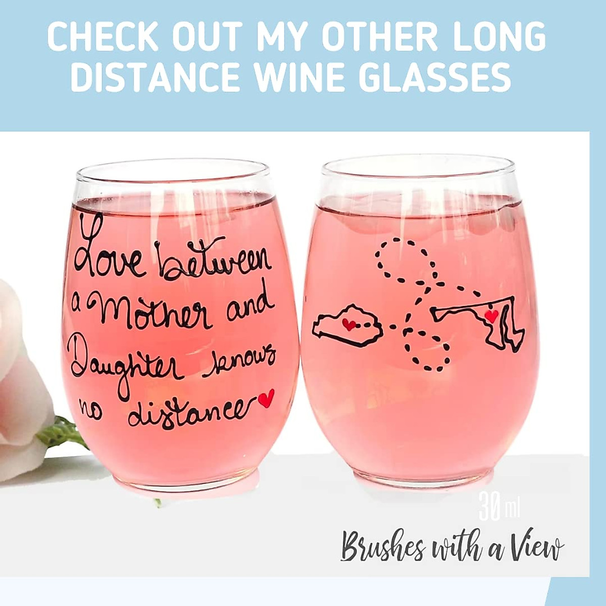 Never too Far to Wine Together Quote - Personalized Long Distance Wine Glass with States and Countries, Friendship Gift, Custom Personalized Long Distance Friendship Gift
