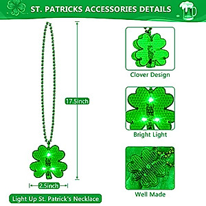 EOBOH 6PCS St Patrick's Day Beads Necklace, Light Shamrock St Patricks Day Beads, Irish 3D Flashing Necklace for Women, St Patricks Day Necklace Parade Procession Party Favor Celebrations
