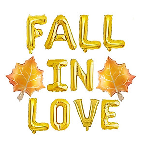 Fall In Love With Maple Leaves Balloons, Gold Autumn Party Sign, Wedding/Engagement/Bridal Shower/Bachelorette Party Decoration Supplies