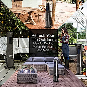 Lasko 42" Portable Outdoor Tower Fan with Bluetooth Technology for Decks, Patios and Porches with 4 Speeds, Night Mode, Internal Oscillation, Black, YF200