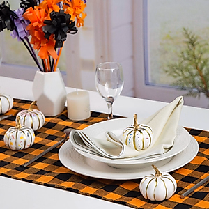 BigOtters 10PCS Pumpkins for Decoration, Artificial Pumpkin with Gold Lines Small White Foam Pumpkins for Fall Thanksgiving Halloween Table Decor