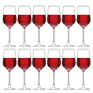 HAKEEMI Wine Glasses Set of 12, 13 oz Laser Cut Rim Wine Glass, Long Stem, Thin Rim, Classy Crystal-Clear