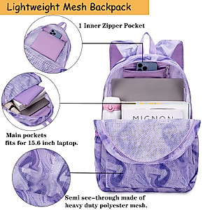 Dafelile Mesh Backpack for Girls Semi-Transparent See Through School Backpack for Teen Girls Large Capacity(Magic Purple Backpack)