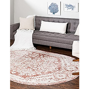 Unique Loom Oxford Collection Area Rug - Sheldonian (8' x 10' Oval, Pink/Ivory)