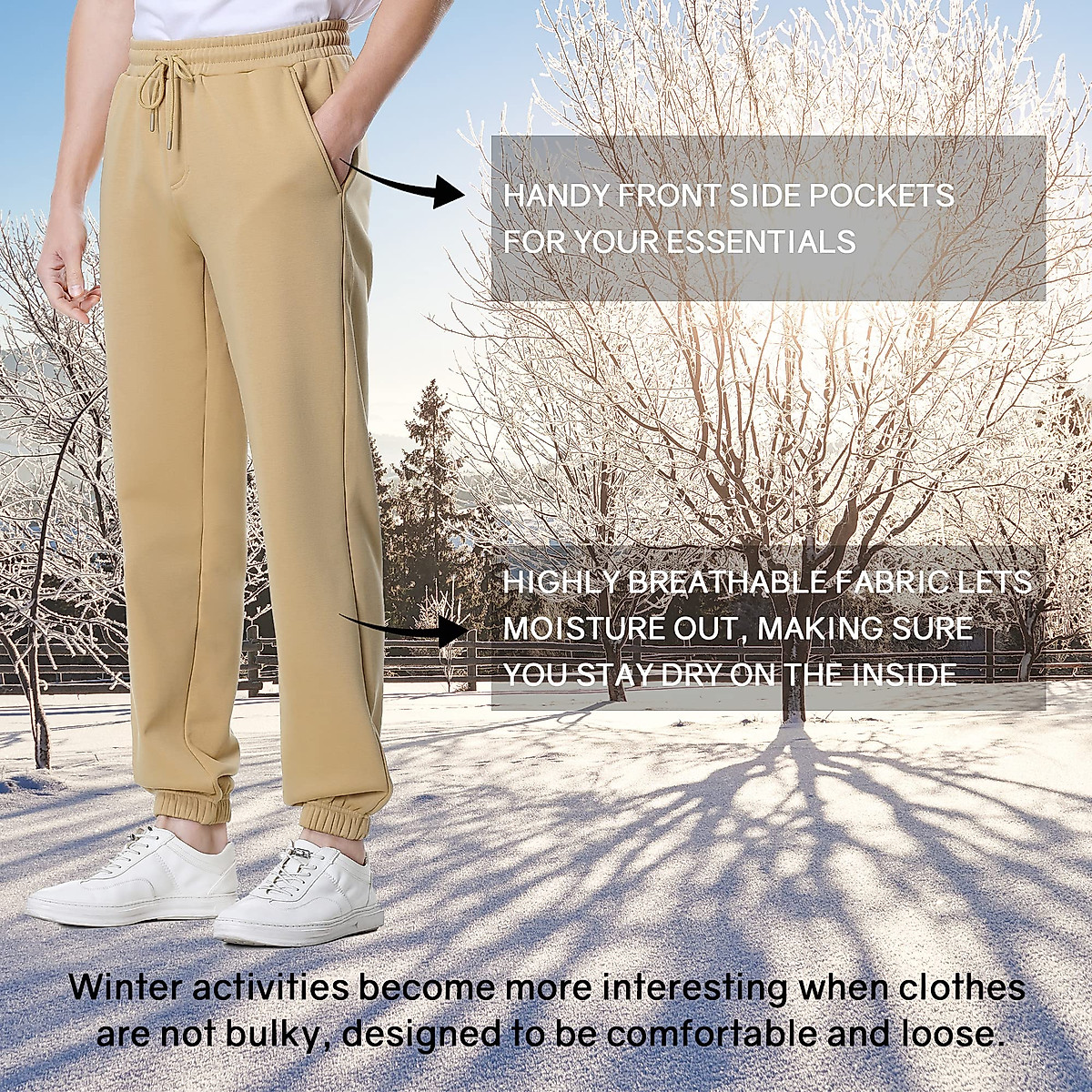 BEARTALON Fleece Sweatpants for Mens Joggers with Pockets Elastic Ankles Drawstring Sweat Pants for Casual Golf Workout Khaki S