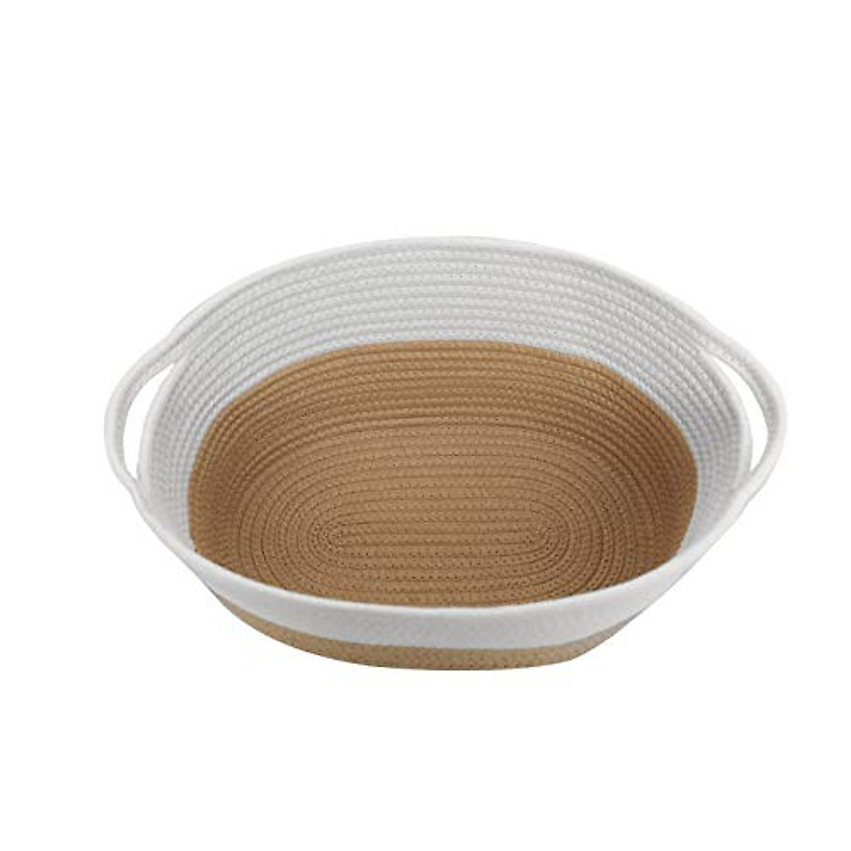 YUKIMOCOO Dog Toy Basket White Brown Cotton Rope Basket Shallow Cute Pet Toy Storage Bin Home Storage Woven Basket for Living Room Clothes Towel Blanket Item Storage Basket