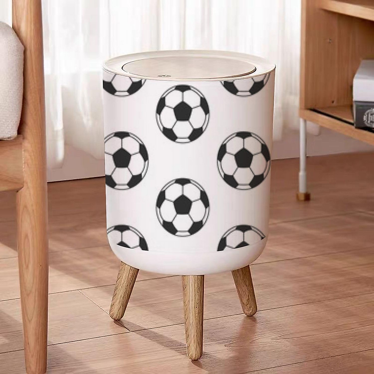 LGCZNWDFHTZ Small Trash Can with Lid for Bathroom Kitchen Office Diaper Soccer Football Seamless Pattern Texture Bedroom Garbage Trash Bin Dog Proof Waste Basket Cute Decorative