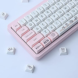 Wunzkii PBT Keycaps 133 Keys Pink Cat Keycaps Dye-Sublimation XDA Profile Custom Keycaps Cute Keycaps for Cherry Gateron MX Switches Mechanical Keyboards