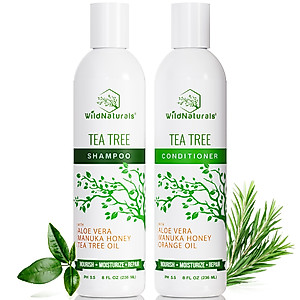Tea Tree Oil Shampoo and Conditioner Set - Dry Scalp Treatment for Itchy Relief - Anti-Dandruff Thickening Formulas for Men & Women, All Hair Types