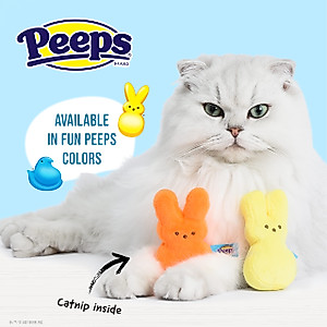 Peeps for Pets Peeps Bunnies Plush Catnip Cat Toys in Orange and Yellow, 4"- 2 Count | Small Cat Toy Set with 2 Cat Toys | Catnip Cat Toys Plush Cat Toys from Peeps Marshmallow Candy Brand (FF20244)