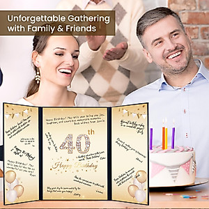 40th Black Gold Birthday Decorations for Women & Men, Creative Signature Guest Book for Her & Him, Cheers to 40 Years Old Birthday keepsake, 40th Birthday Party Supplies