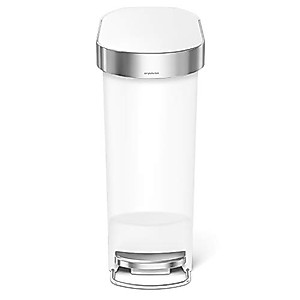 simplehuman 40 Liter / 10.6 Gallon Slim Kitchen Step Trash Can with Liner Rim, 40L, White