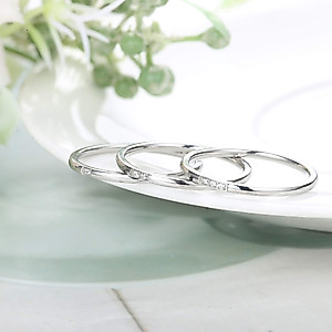 JOERICA 3PCS 1mm Stainless Steel Women Rings with Cubic Zirconia Plain Band Knuckle Stacking Midi Rings Comfort Fit