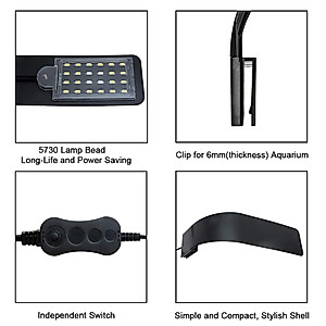 Senzeal X5 Virgo 24 LED Aquarium Light 10W Clip-on Lamp Aquatic Plant Lighting for 10-15inch Fish Tank (Black)