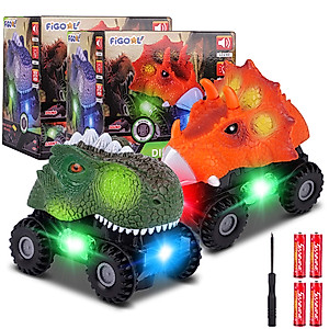 F FiGoal Dinosaur Cars with LED Light Sound Dino Car Toys Car Gifts Animal Vehicles for Boys Girls Toddles Kids Birthday Gifts Teacher Classroom Prize