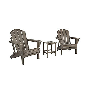 WO Home Furniture Adirondack Chairs Table Set of 3 PCS Outdoor Folding Chairs Side End Table Weather/UV Resistant for Lawn, Garden, Bon Fire, Balcony (Weathered Wood)