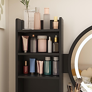 Hitow Vanity Desk Set with Lighted Mirror, Makeup Vanity with 5 Drawer & Shelf, Dressing Table with Touch Screen Light & Jewelry Organizer for Bedroom, Black (Lighted Mirror)