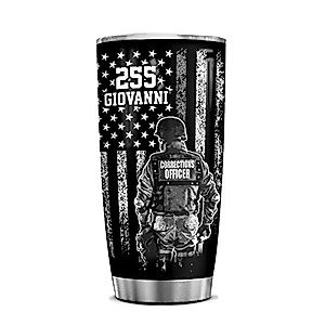 Wassmin Personalized Correctional Officer Gifts For Men Correction American Flag Tumbler 20oz 30oz Insulated Coffee Travel Mug Cup