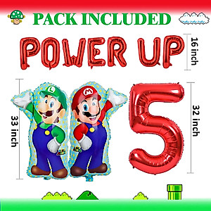 37 PCS Video Game Birthday Balloons Video Game Brothers Theme Birthday Decoration Vedio Game Birthday Balloons with POWER UP Letter Balloons for Video Game 5th Birthday Party Supplies
