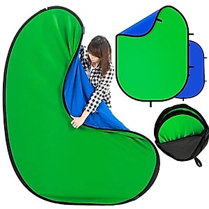 Blue Screen Green Screen Backdrop Double Sided Collapsible Green Screen with Carrying Bag,Portable Pop Up Green Screen Background for Streaming Webcam (Blue Green Screen, 39.4 * 59.1")