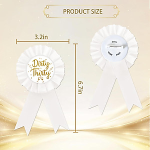 Dirty Thirty Tinplate Badge Pin, White Rosette Happy 30th Birthday Button Pin, Gold Glitter Pin for 30 Years old Birthday Party, Brooch Buttons for Men or Women