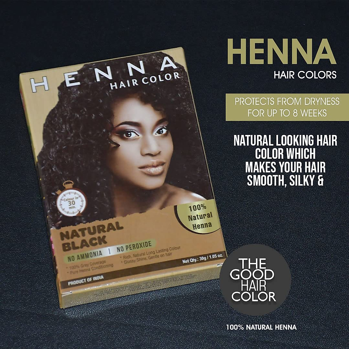 30 Minute Enriched with Herbs Semi Permanent Powder - Harsh Chemical Free Black Hair Dye for Men and Women (Natural Black)