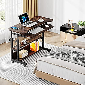 Tribesigns Portable Desk with Wireless Charging Station, Height Adjustable Side Table Sofa Couch Bedside Laptop Computer Cart with USB Ports, Mobile Small Standing Desk with Keyboard Tray
