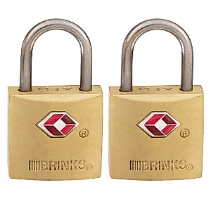 BRINKS - 22mm TSA Approved Solid Brass Keyed Travel Padlock, 2-Pack - Chrome Plated with Hardened Steel Shackle, TSA Approved Lock for Travel and Inspection