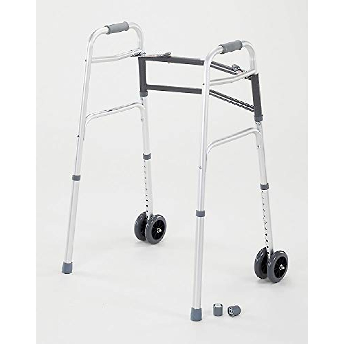 Cardinal Health CWAL0010B Heavy Duty Dual Release Aluminum Walker with 5IN Dual Front Wheels, Bariatric, 33-43IN, 500LB