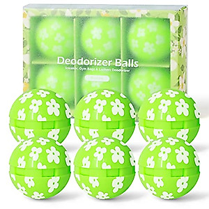 Sneaker Deodorizer Balls, Fresh Jasmine Shoe Deodorizer Balls, Odor Deodorizer Balls for Shoes, Gym Bags, Drawers and Locker, Easy Twist Lock/Open Mechanism, 6 Pack