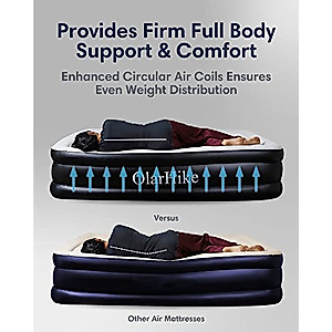 OlarHike Inflatable Queen Air Mattress with Built in Pump,18"Elevated Durable Air Mattresses for Camping,Home&Guests,Fast&Easy Inflation/Deflation Airbed,Black Double Blow up Bed,Travel Cushion,Indoor