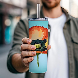 Poppy Icelandic Orange Flower Watercolor Skinny Tumbler 20oz with Straw Insulated Water Bottle Gift