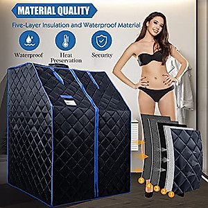 HOSAUNA Portable Steam Sauna Tent Folding Home Sauna Personal Sauna Spa with 2L Pot 1000W Nine-Speed Temperature Adjustment with Chair Remote Control for Detox Relax Indoor Sauna Black