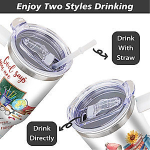 qoepfnsh Teacher Tumbler 40 oz Tumbler with Handle Teacher Travel Coffee Mug Cup Water Bottle Stainless Steel Insulated 40oz Tumblers with Lid and Straw Teacher Gifts for Women