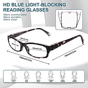 VIDEBLA 5 Pack Computer Reading Glasses Men and Women Anti Eyestrain Blue Light Blocking Glasses for Reading (5 Mix-2, 2.50)
