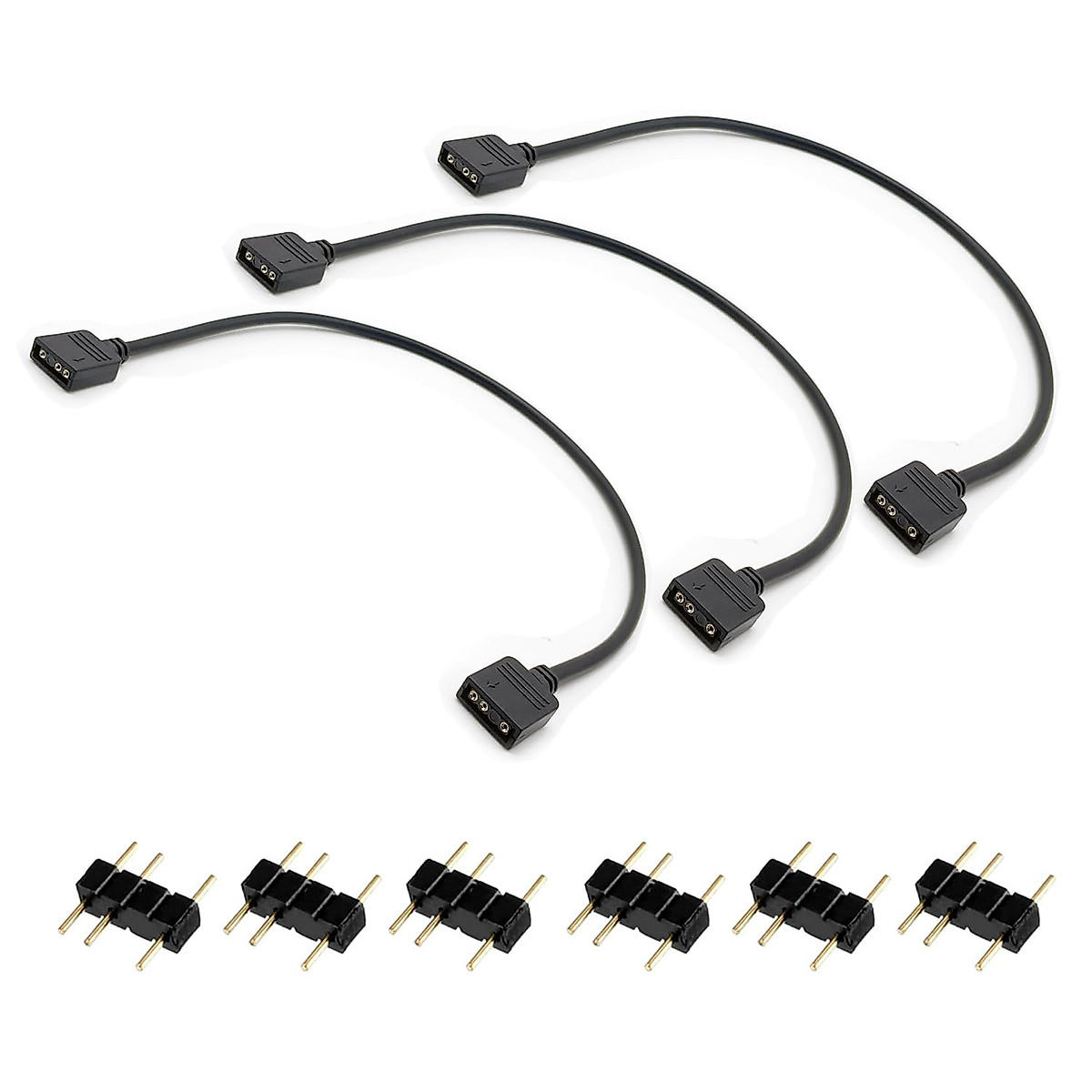 Jstincal (3-Pack) ARGB Extension Cable, 5V 3-Pin Addressable RGB Extension Cable, 1-to-1 Female to Female ARGB Cable for Extend Computer PC ARGB Fans/ARGB LED Lights, 30cm / 11.8in