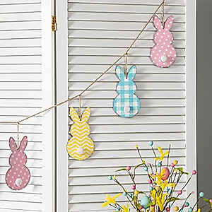 glitzhome 72''L Easter Metal Bunny Garland, Easter Wall Hanging Decor Jute Banner for Indoor Outdoor Mantle Door Festive Party Home School Decorations