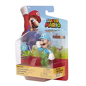 Nintendo Super Mario Collectible Ice Luigi 4" Poseable Articulated Action Figure with Ice Flower Accessory, Perfect for Kids & Collectors Alike! for Ages 3+