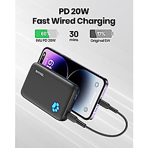 SAFUEL Magnetic Portable Charger, 10000mAh 20W PD QC3.0 Wireless Power Bank Fast Charging, USB C in&Out External Battery Pack, Compatible with iPhone 14 13 12 Pro Max Mini and MagSafe Case