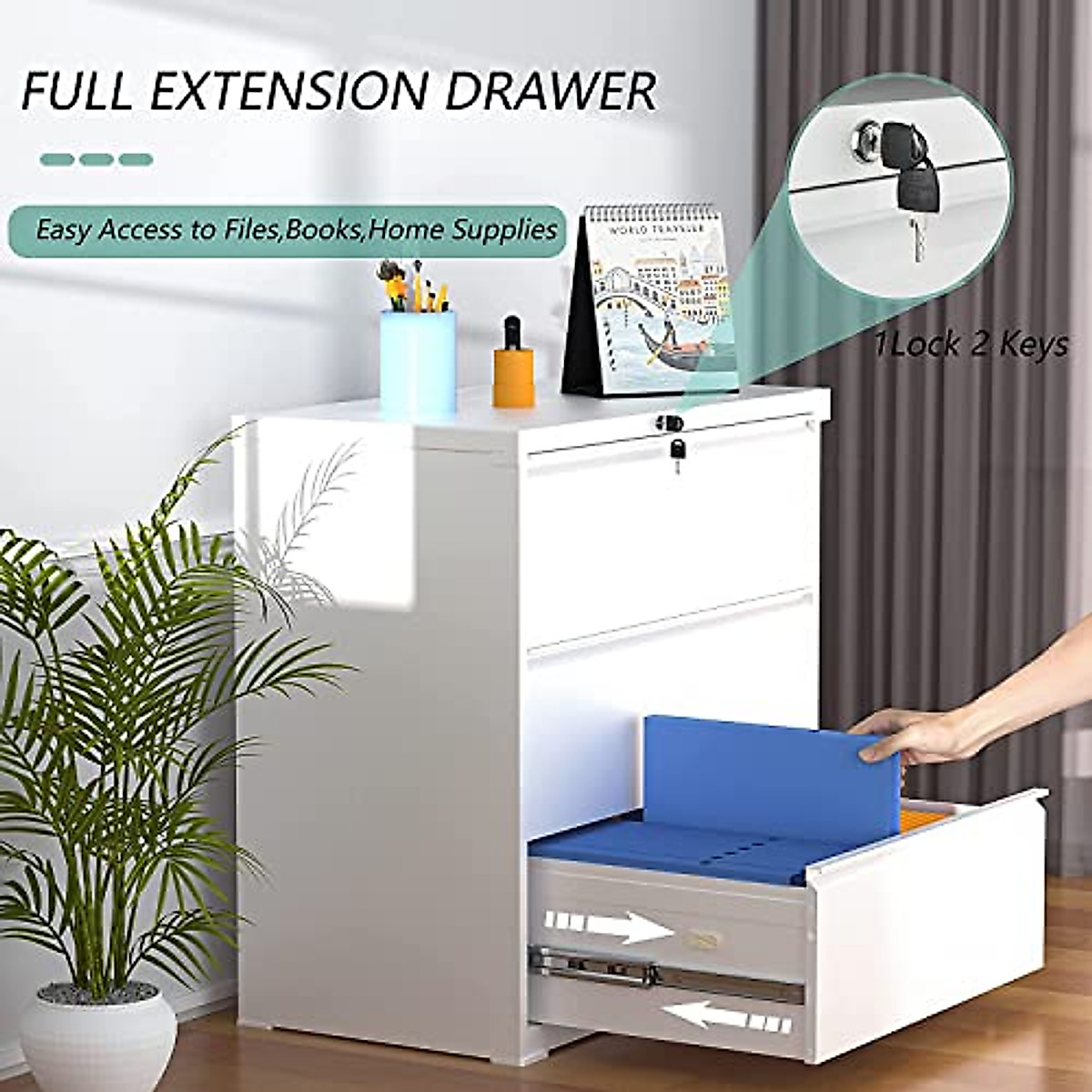 Aobabo 3 Drawer Metal Lateral File Cabinet with Lock,Steel Storage Lateral Filing Cabinet with Letter/Legal Size for Home Office,Anti-tilt Structure,Assembly Required (White 3Drawer)…