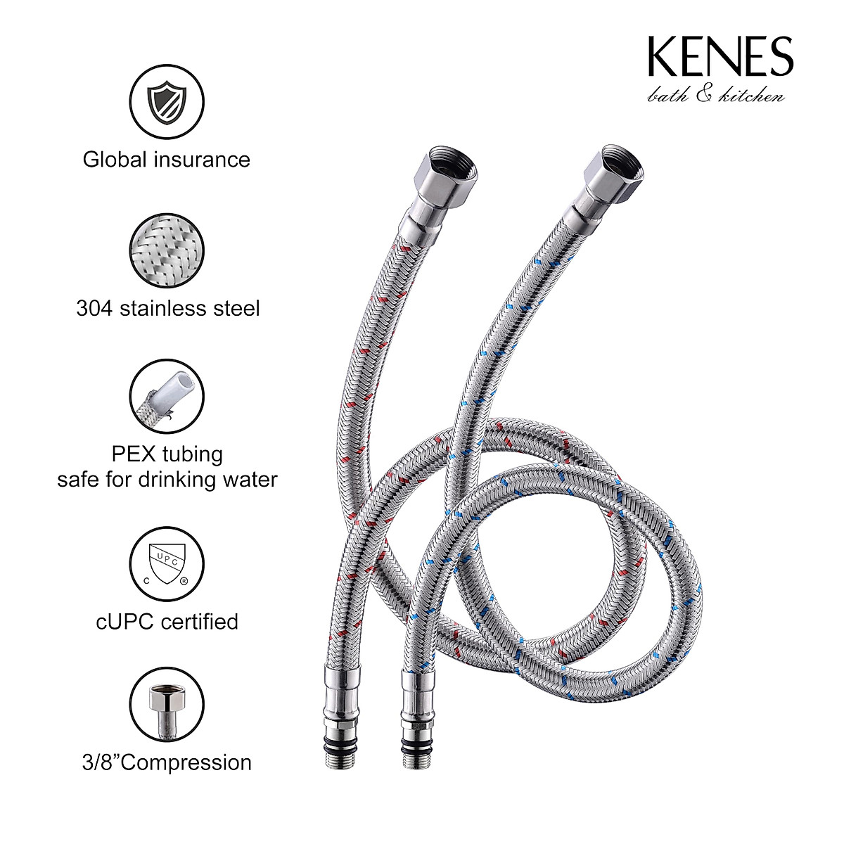 KENES 2 Handle Widespread Bathroom Faucet Brushed Nickel, Bathroom Sink Faucet 3 Hole Vanity Faucet with Lead-Free Supply Hose, KE-9050