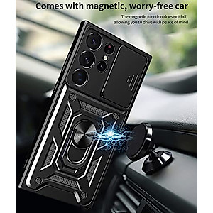 CCSmall Case for Samsung Galaxy S23 Ultra (Not S23) with Slide Camera Cover, Military Grade Drop Protective Phone Cover Case with Ring Kickstand for Samsung Galaxy S23 Ultra 5G SJ Black