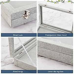 OLYCRAFT 8x11inch Pin Display Case Pin Collection Display Box Wooden Badge Storage Showcase with Velvet Cover and Iron Latch Lock Silver Clear Display Holder Board Frame for Flower Pictures Medals