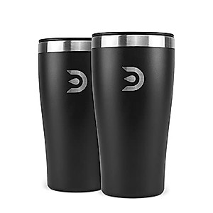DrinkTanks® Insulated Craft Pint Cup 2-Pack - Two 16 oz Vacuum Insulated Stainless Steel Mugs with Lids; Hot/Cold perfect for coffee, tea, beer, cocktails, wine; Dishwasher Safe (Obsidian)
