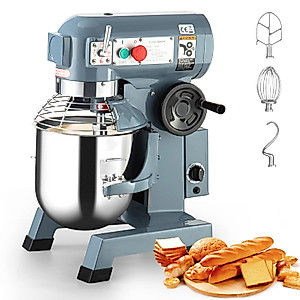 Commercial Food Mixer, Takywep Commercial Mixer 10QT 450W, 3 Speed 130/233/415RPM Heavy Duty Stand Food Mixer Commercial with Stainless Steel Bowl, for Bakery Pizzeria